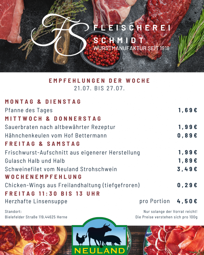 Aktuelle Angebote der Fleischerei Schmidt
